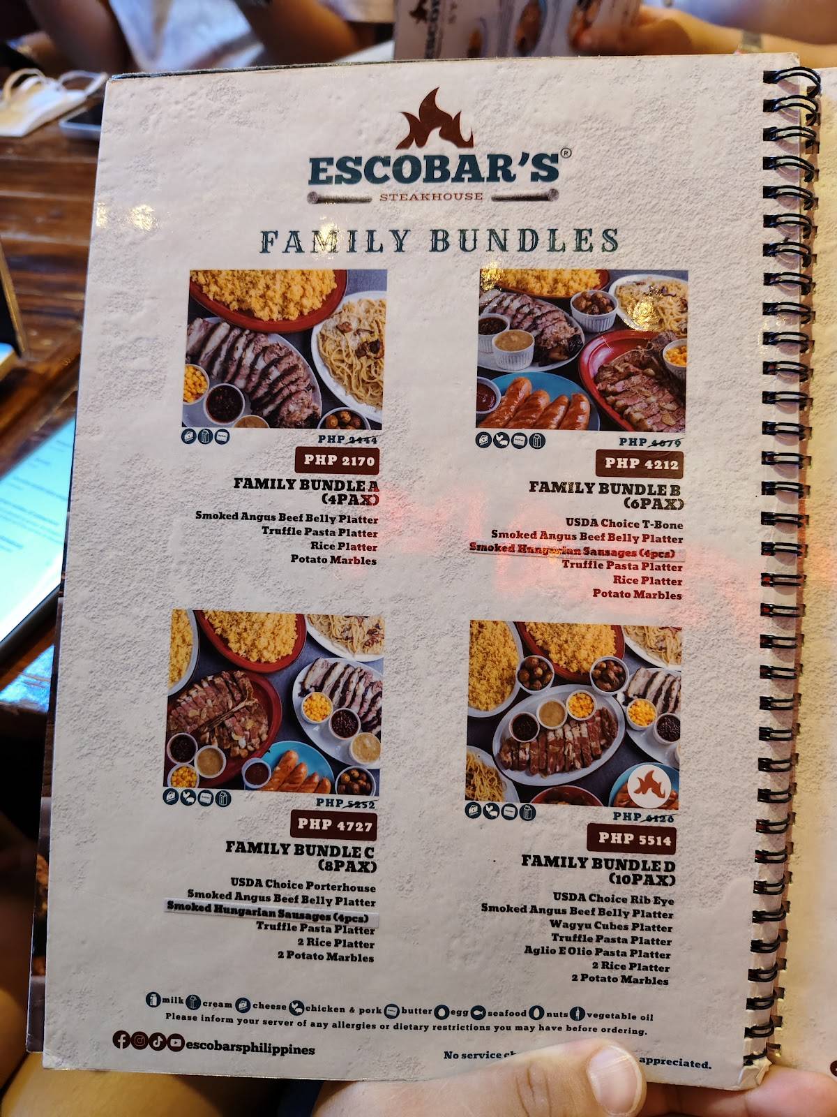 Menu at Escobar's Steakhouse, Quezon City, South Triangle