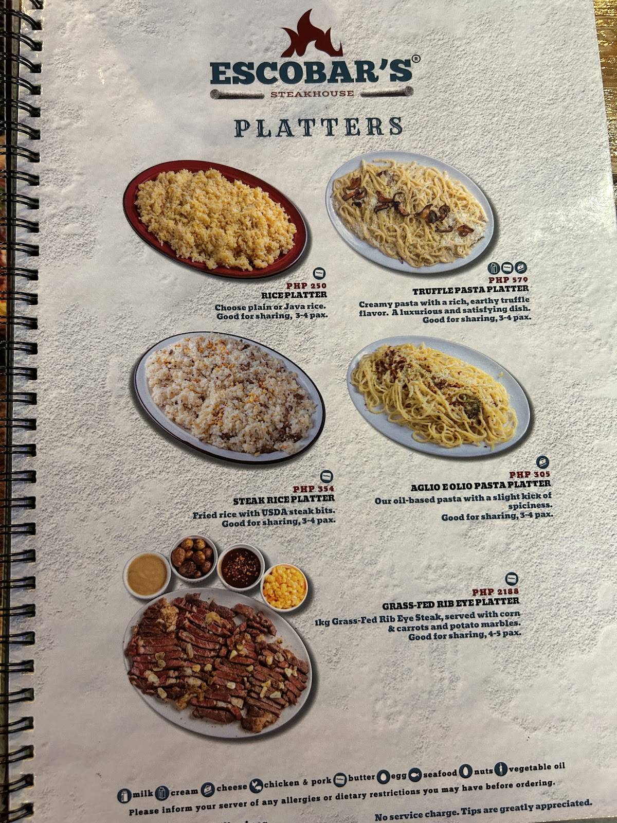 Menu at Escobar's Steakhouse, Quezon City, South Triangle