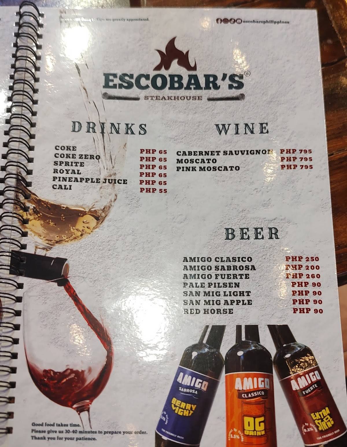 Menu at Escobar's Steakhouse, Quezon City, South Triangle