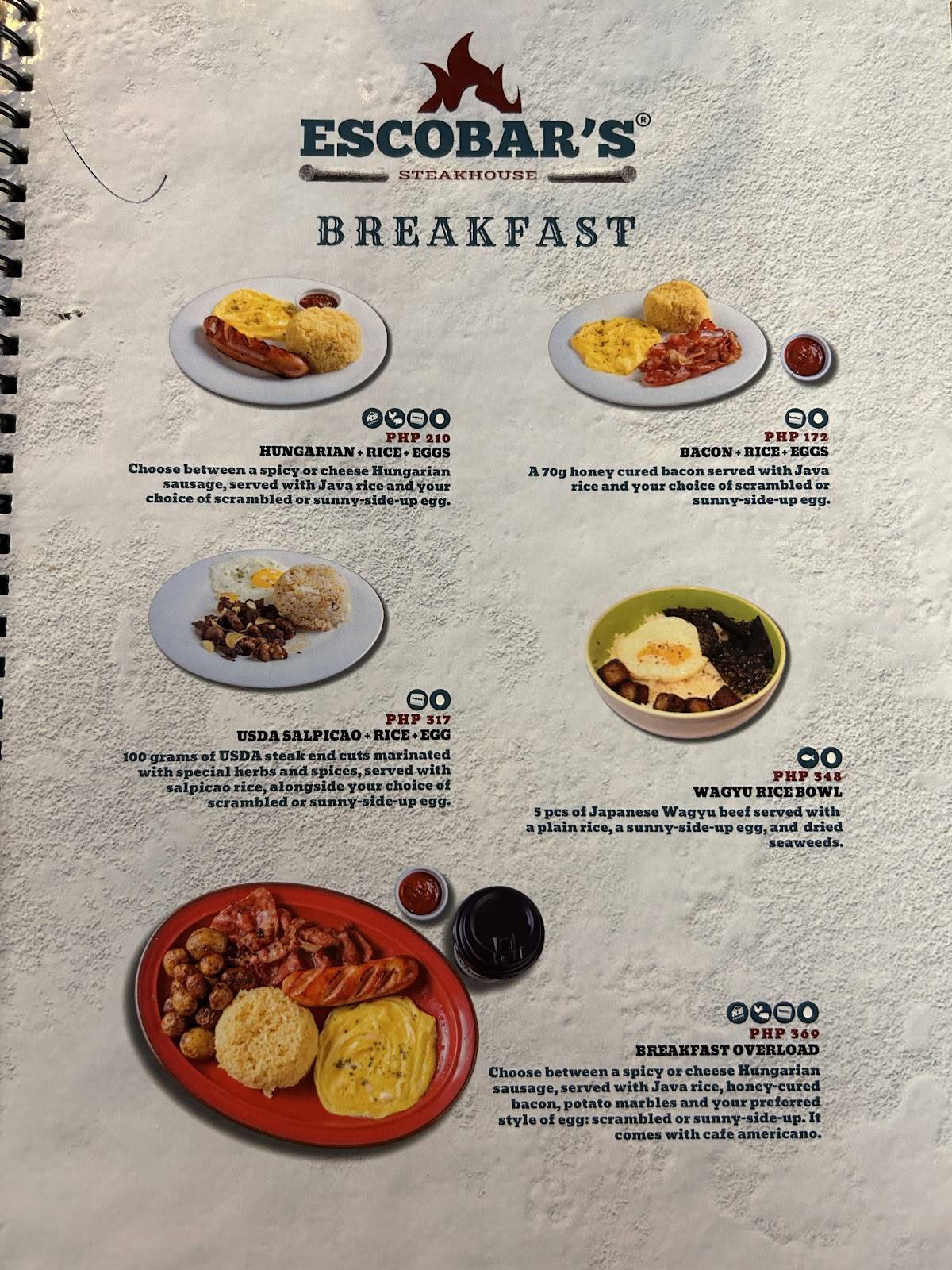 Menu at Escobar's Steakhouse, Quezon City, South Triangle