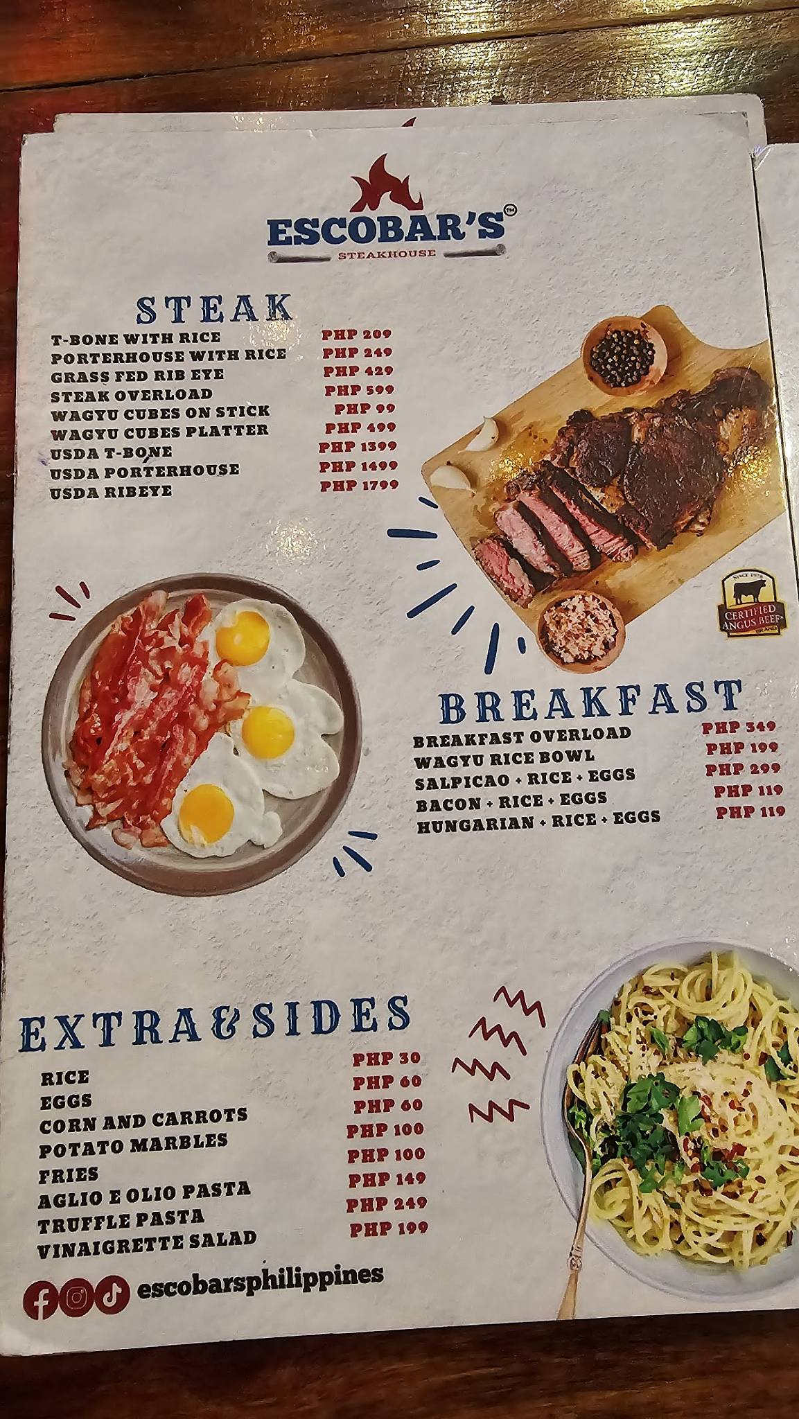 Menu at Escobar's Steakhouse, Quezon City, South Triangle