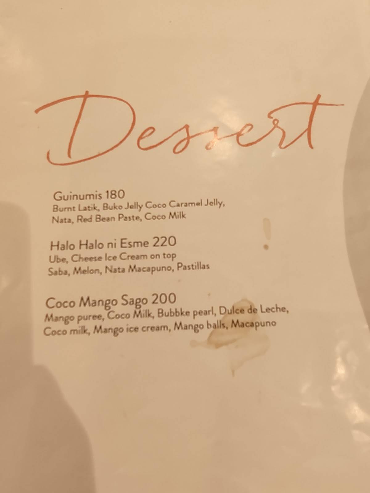 Menu at Esmeralda Kitchen restaurant, Quezon City