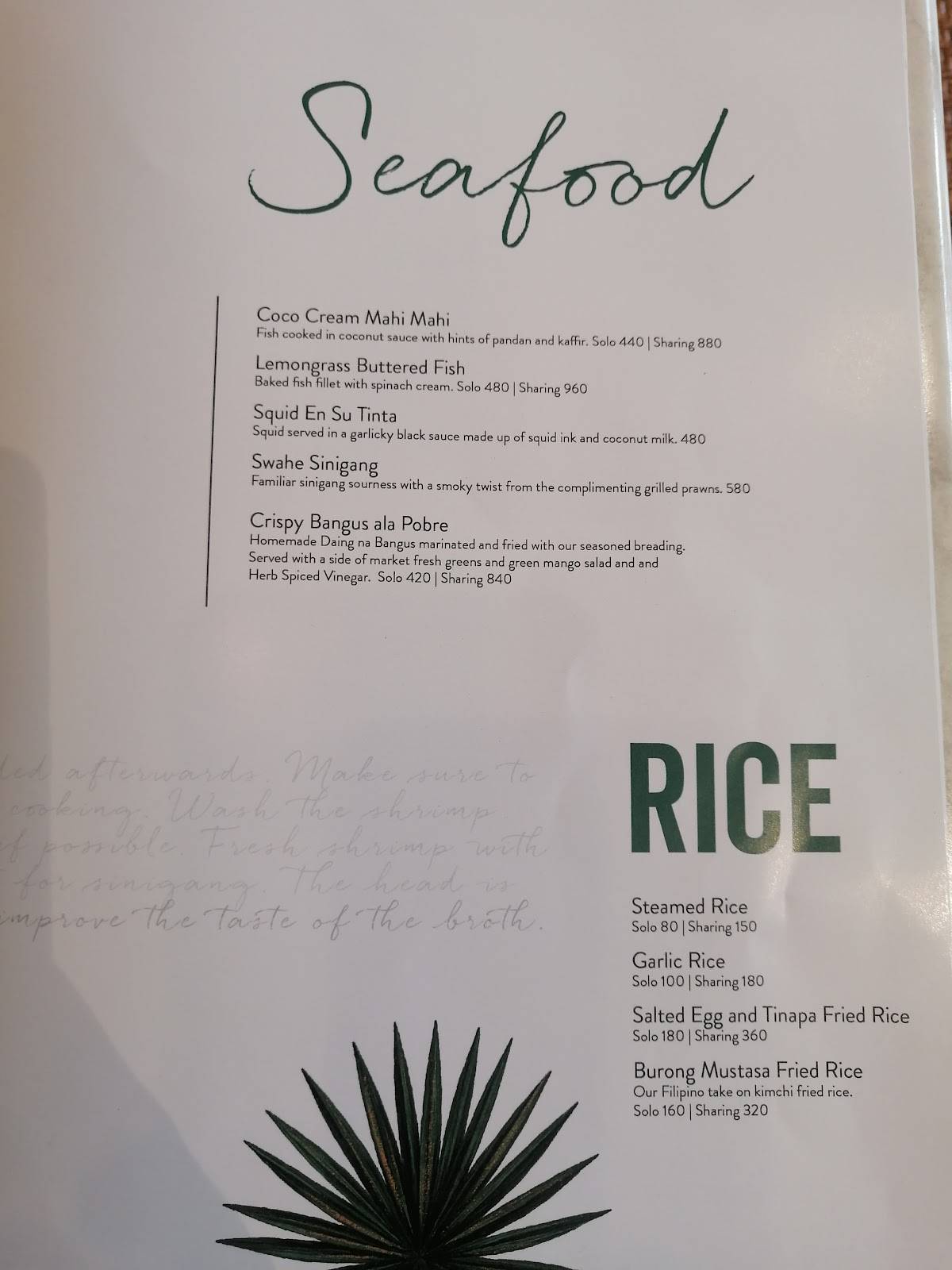 Menu at Esmeralda Kitchen restaurant, Quezon City
