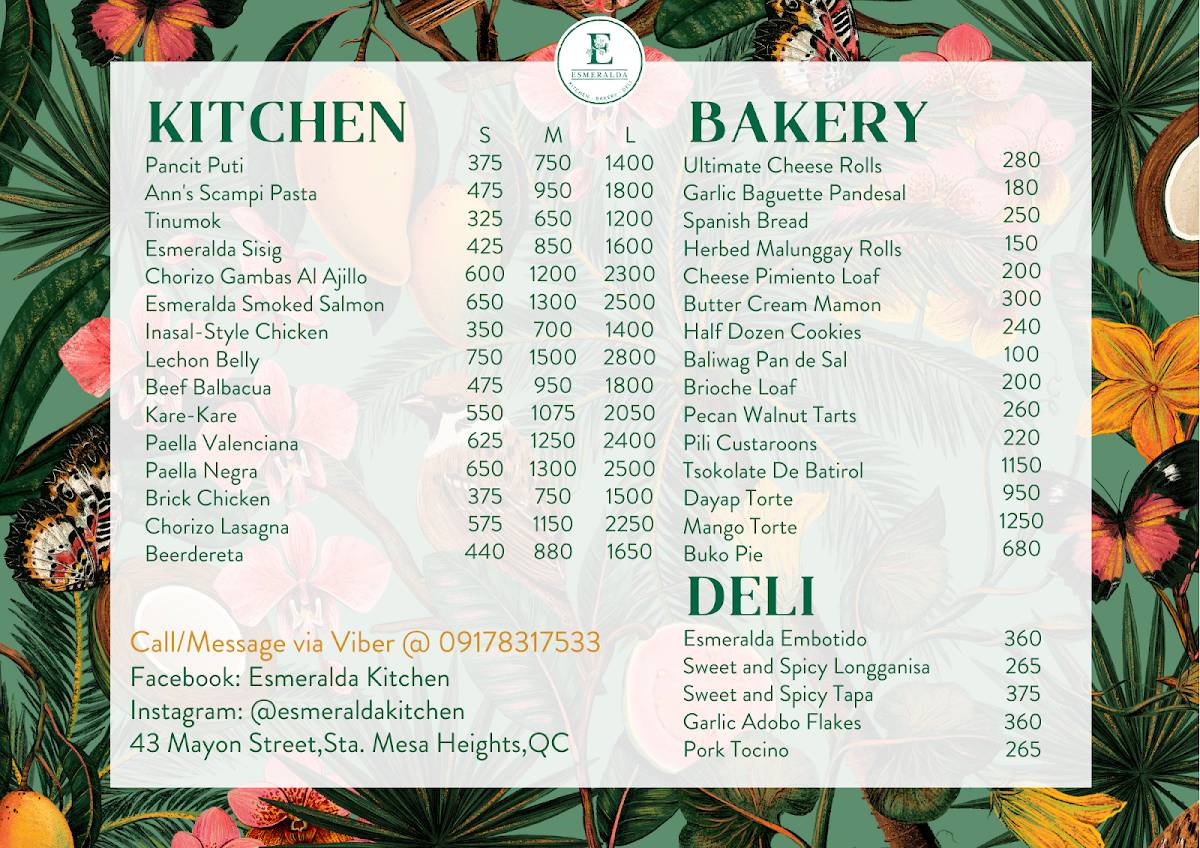 Menu at Esmeralda Kitchen restaurant, Quezon City