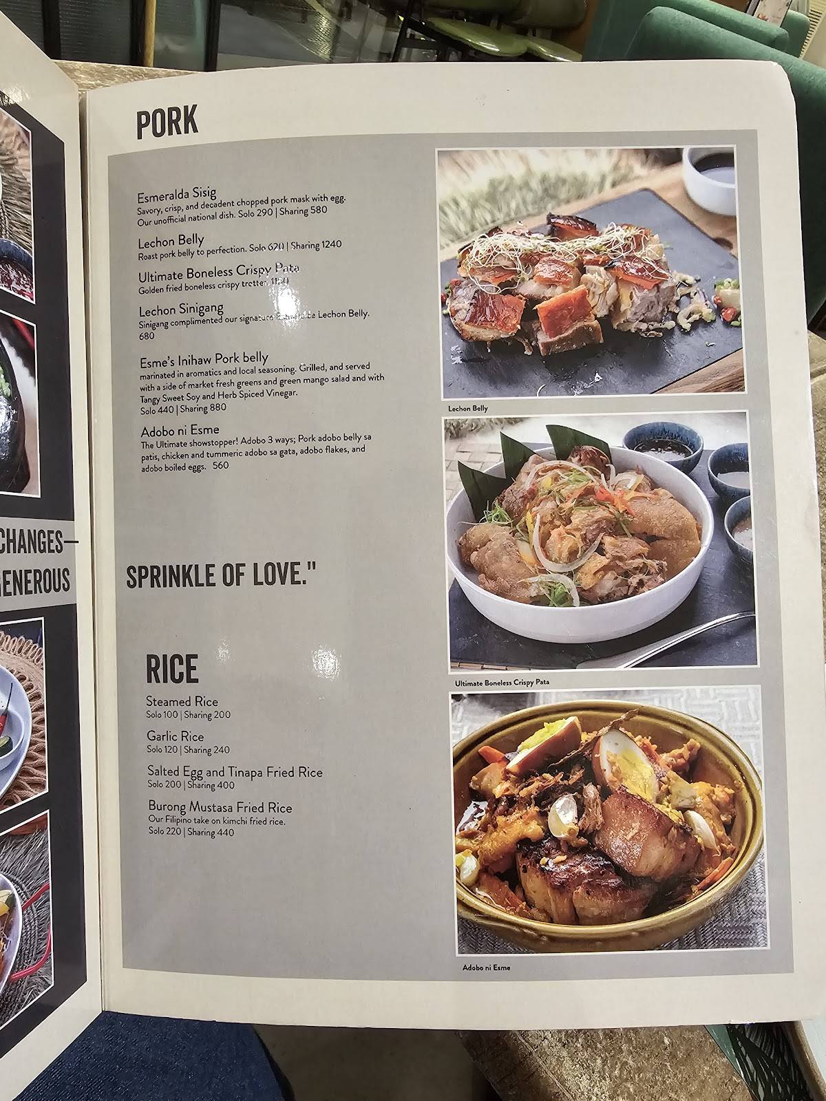 Menu at Esmeralda Kitchen restaurant, Quezon City