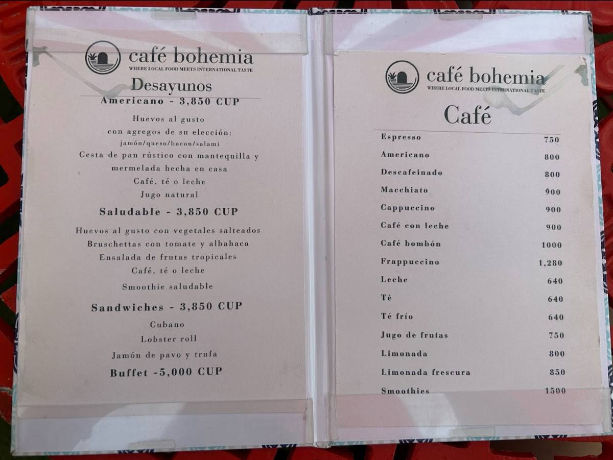 Menu at Estancia Bohemia restaurant, Havana