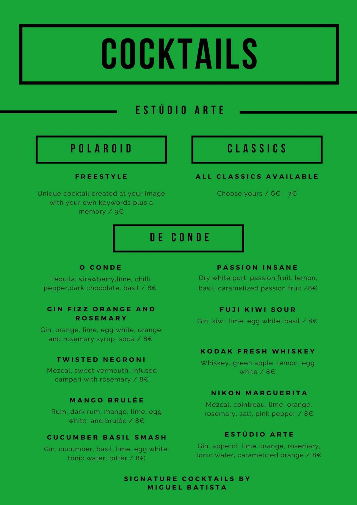 Menu em Estúdio Arte Bar, Porto