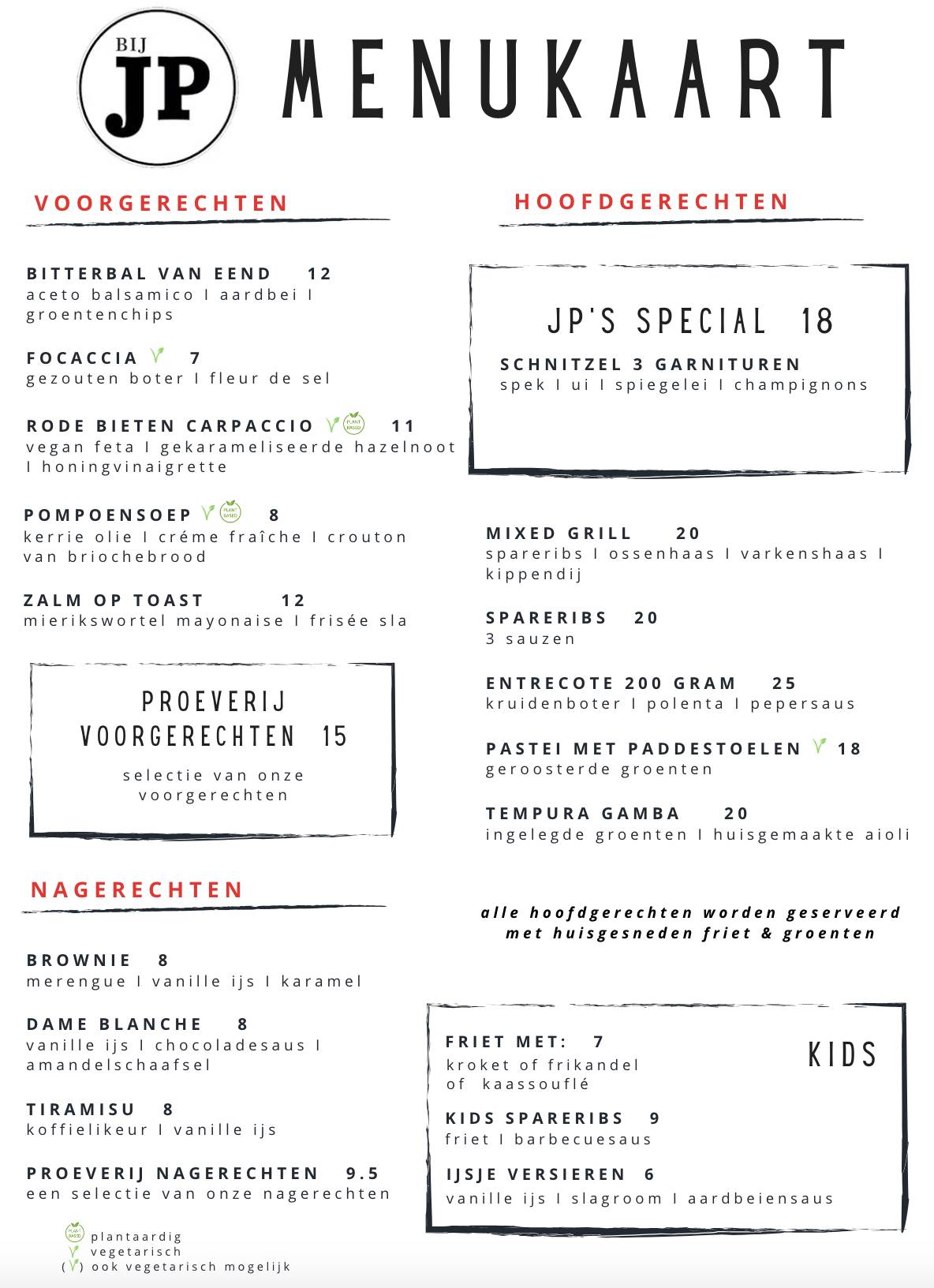 Menu at Eten Bij JP restaurant, Uithuizen