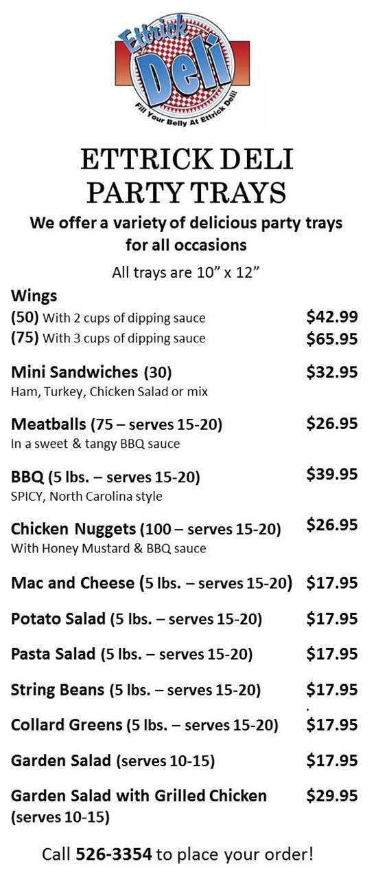 Menu at Ettrick Deli fast food, Ettrick, E River Rd