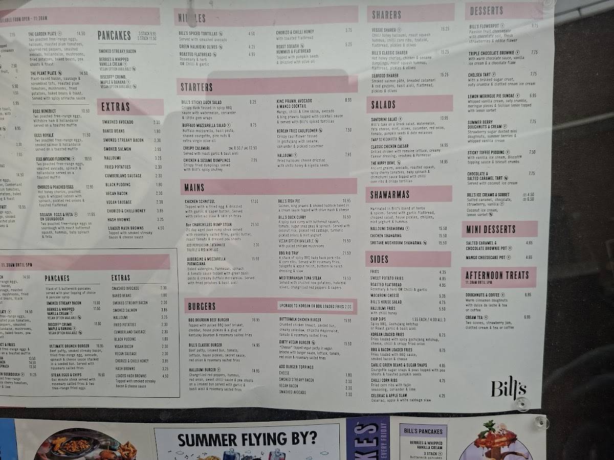 Menu at Bill's Exeter Restaurant, Exeter
