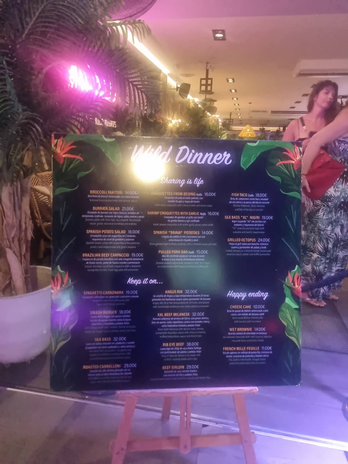 Carta del restaurante Exótico Ibiza, Ibiza