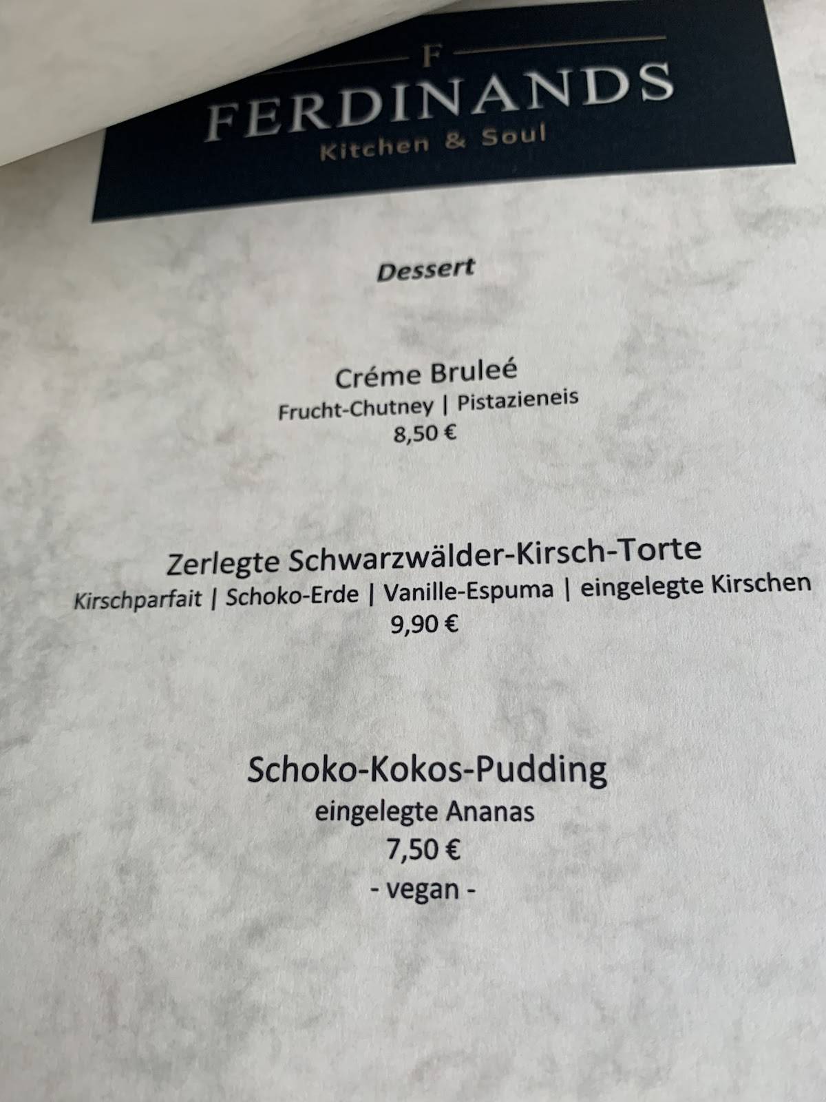 Speisekarte von Ferdinands Restaurant, Wolfsburg