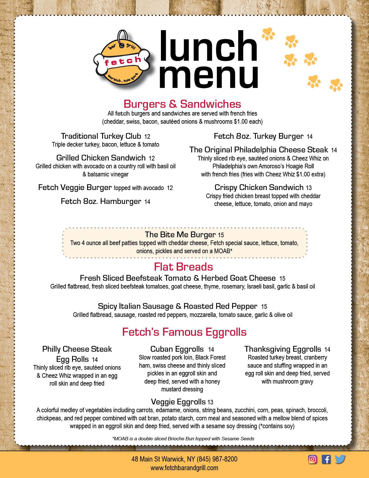 Menu at FETCH BAR & GRILL, Warwick