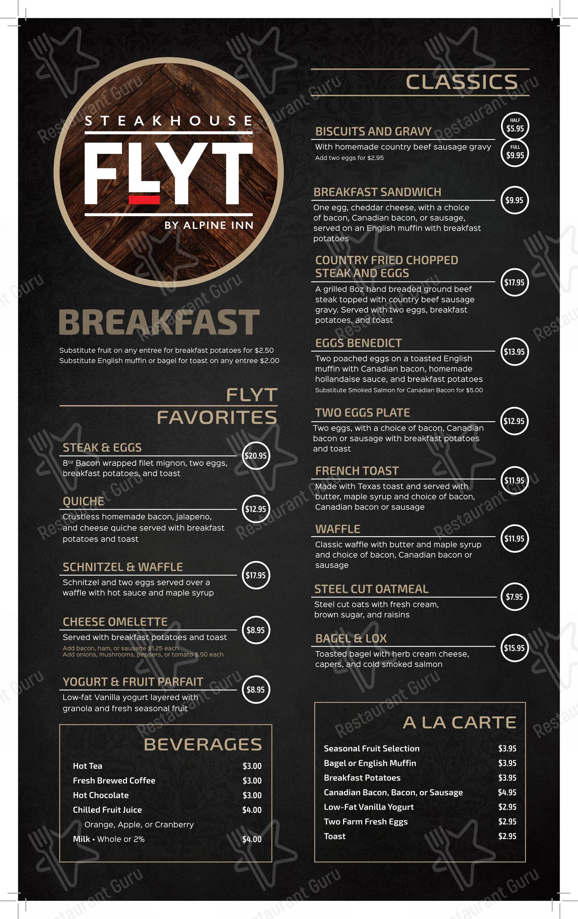 Menu at FLYT Steakhouse, Deadwood, 372 Main St