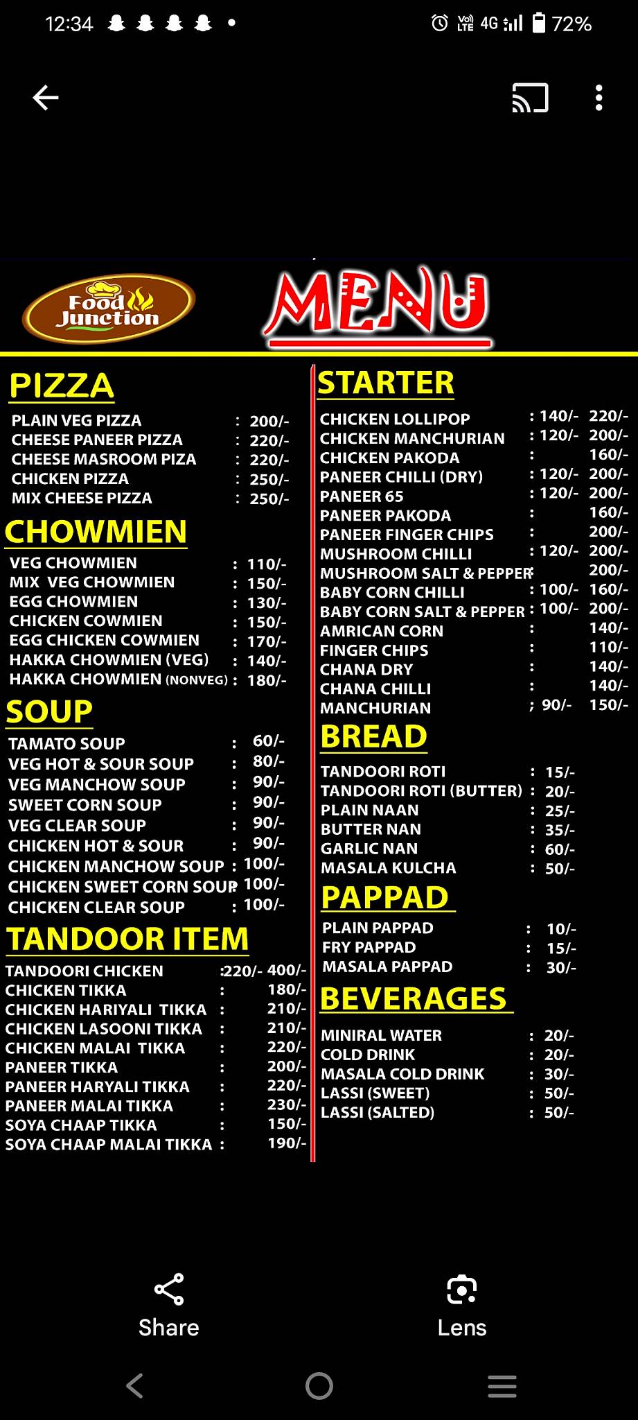 Menu at FOOD JUNCTION ( a family reastaurant), Barbil