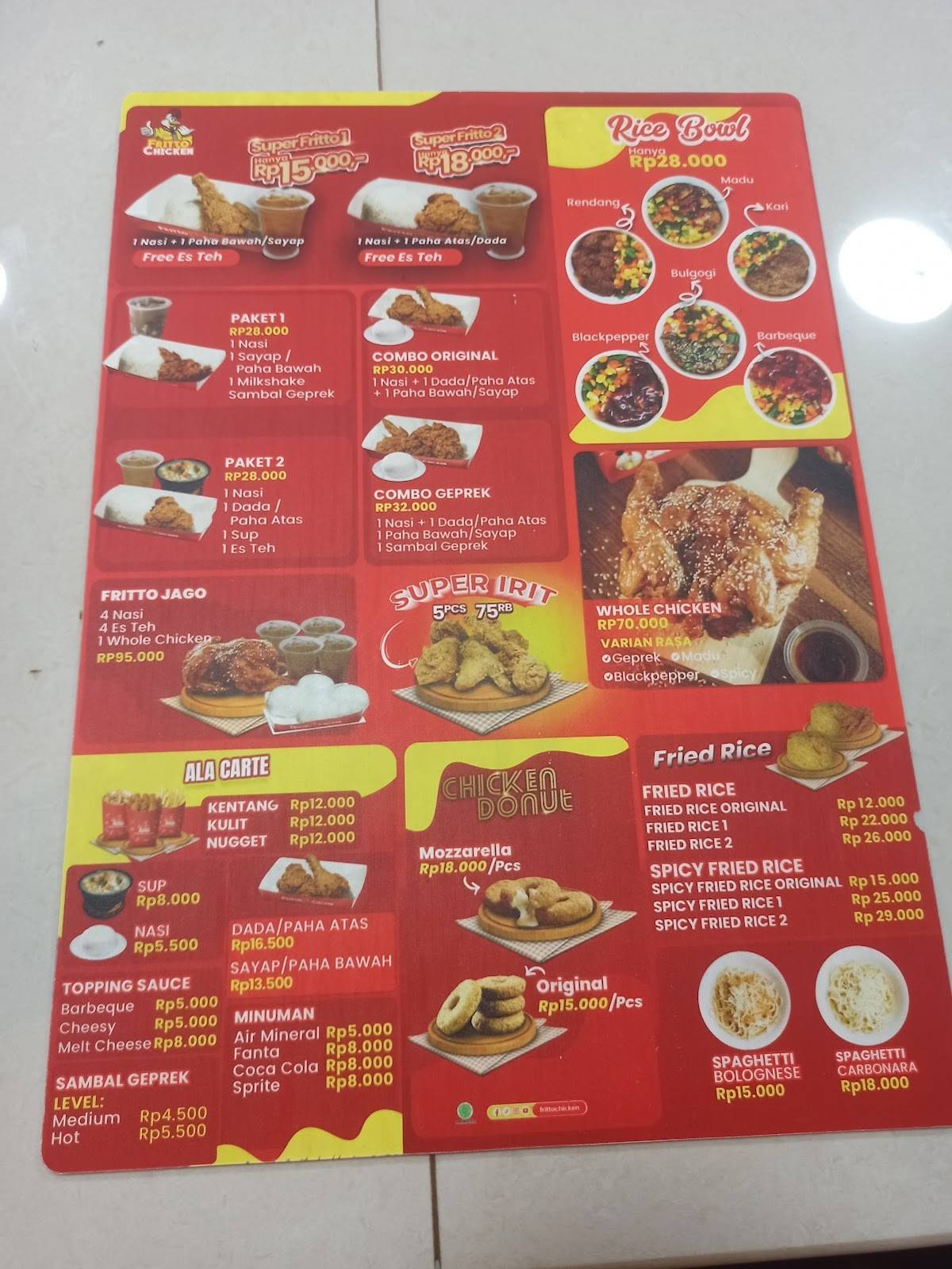 Menu at FRITTO CHICKEN FOODTRUCK restaurant, Indonesia