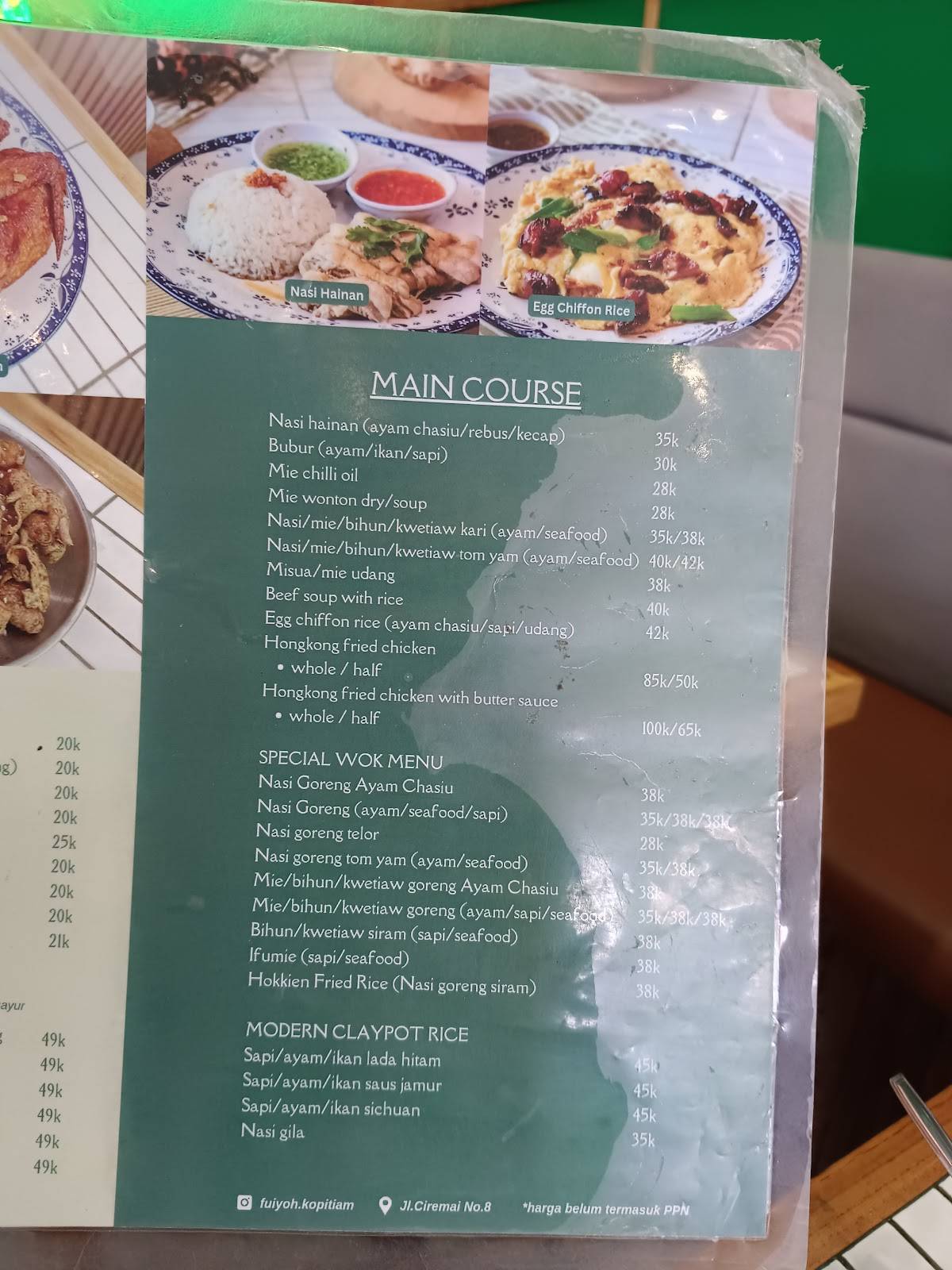 Menu at FUIYOH Kopitiam, Cirebon