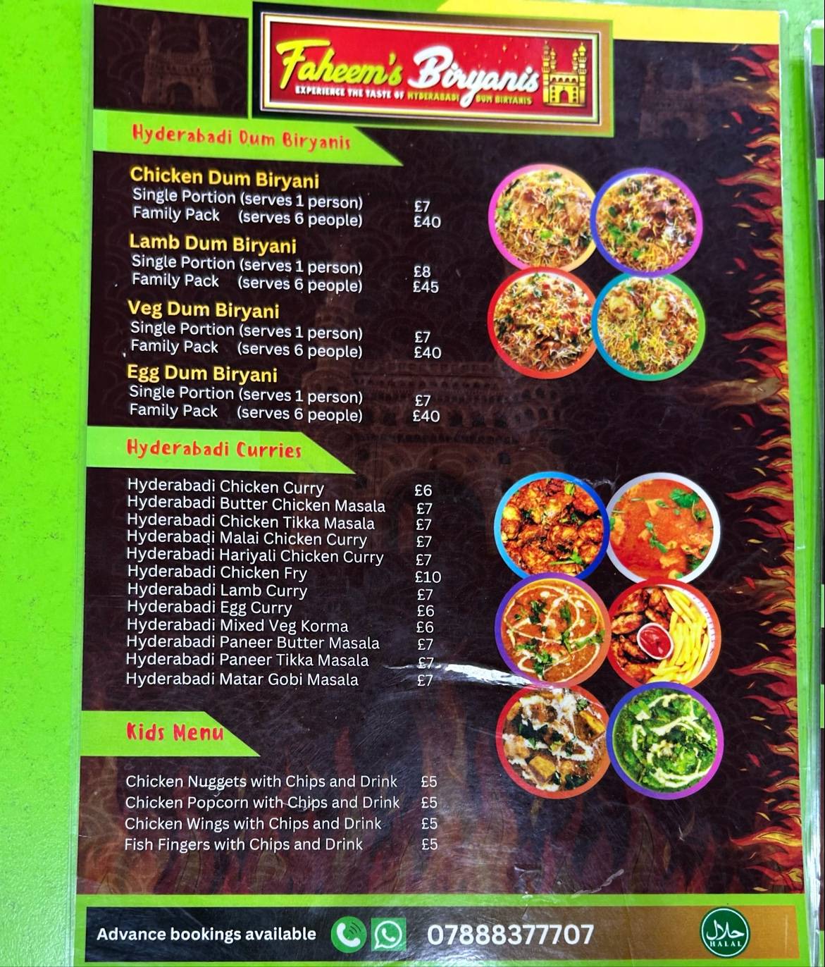 Menu at Faheems Hyderabadi Dum Biryani(Faheems Biryanis) restaurant, Leeds