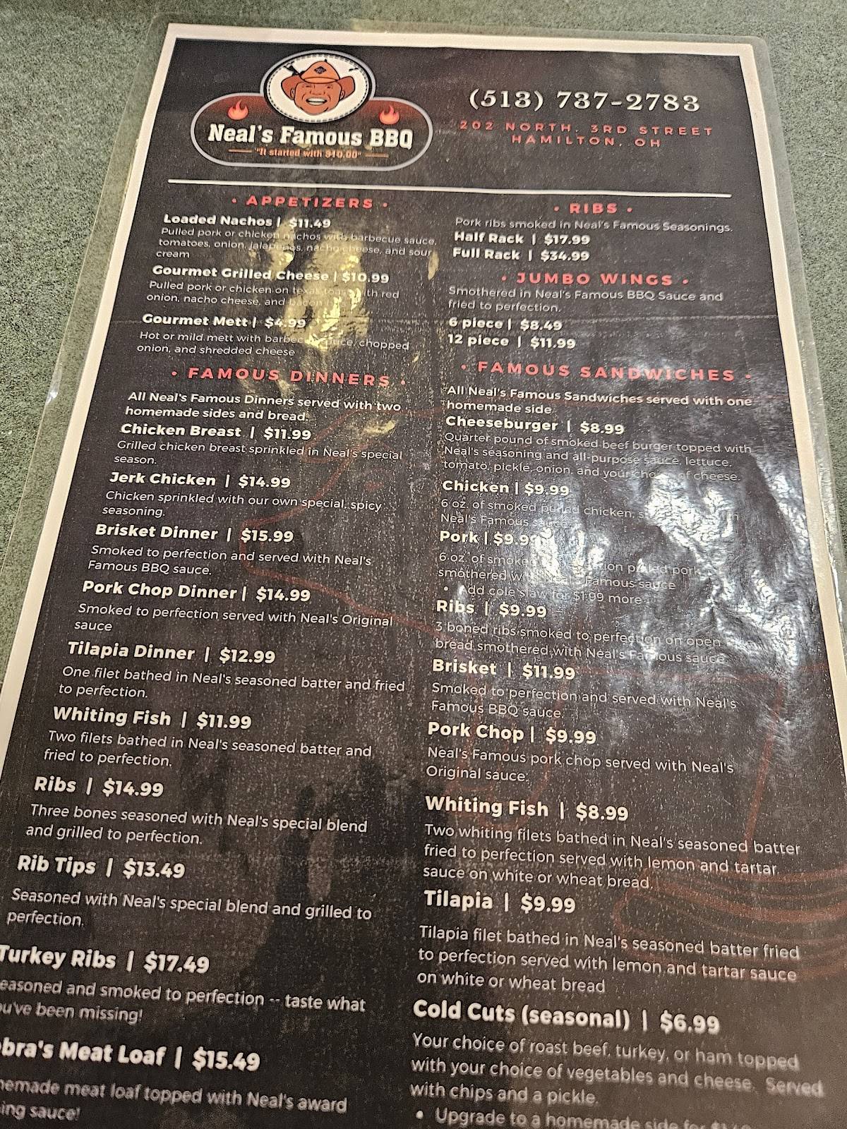 Menu at Neal's Famous BBQ, Hamilton