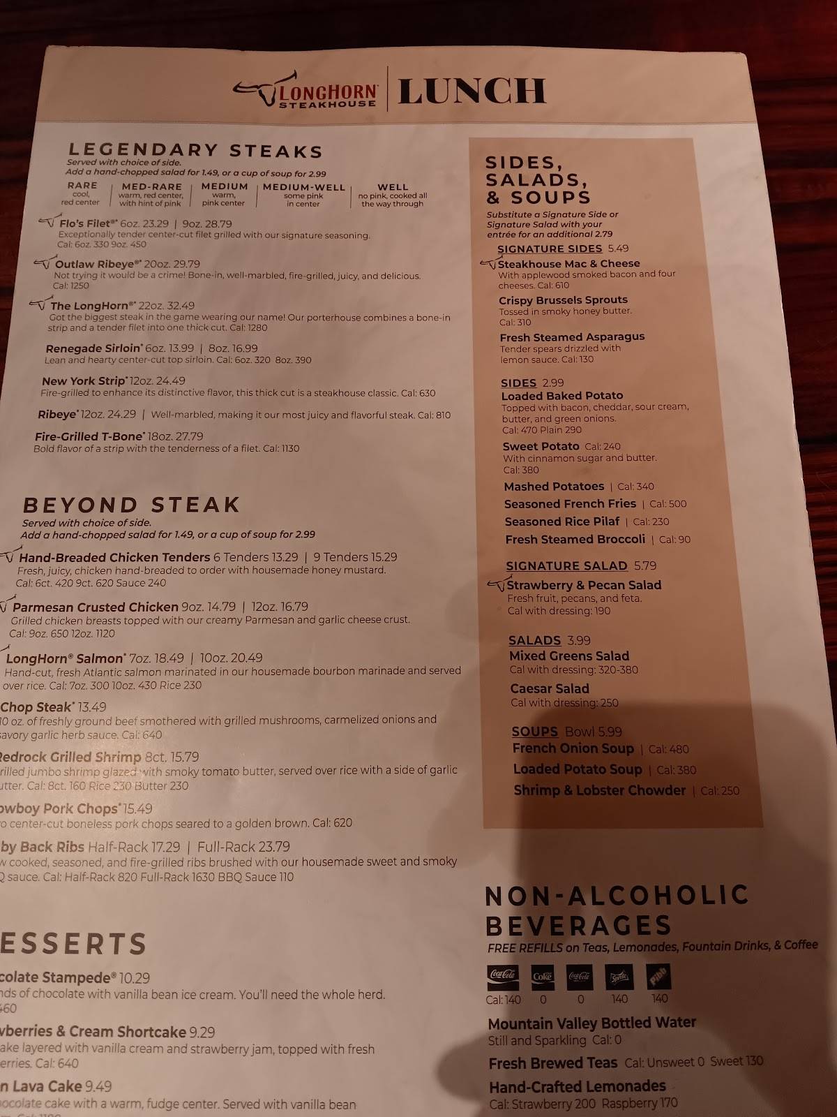 Menu at LongHorn Steakhouse, Montrose-Ghent