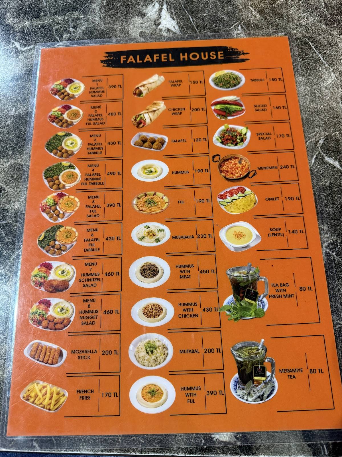 Menu at Falafel House, Istanbul, Şht. Muhtar Bey Cd. 19/A