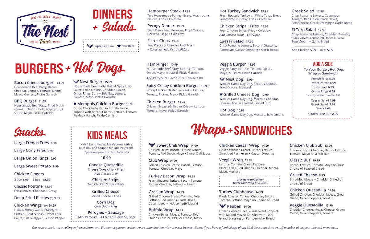 Menu at Falcon's Nest Diner & Ice Cream Parlor (May to Sept) restaurant ...