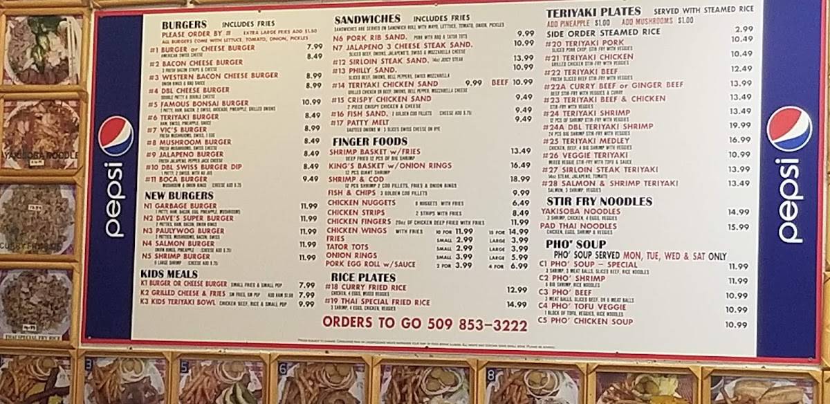 Menu at Famous Burger & Teriyaki Sandwich restaurant, Yakima