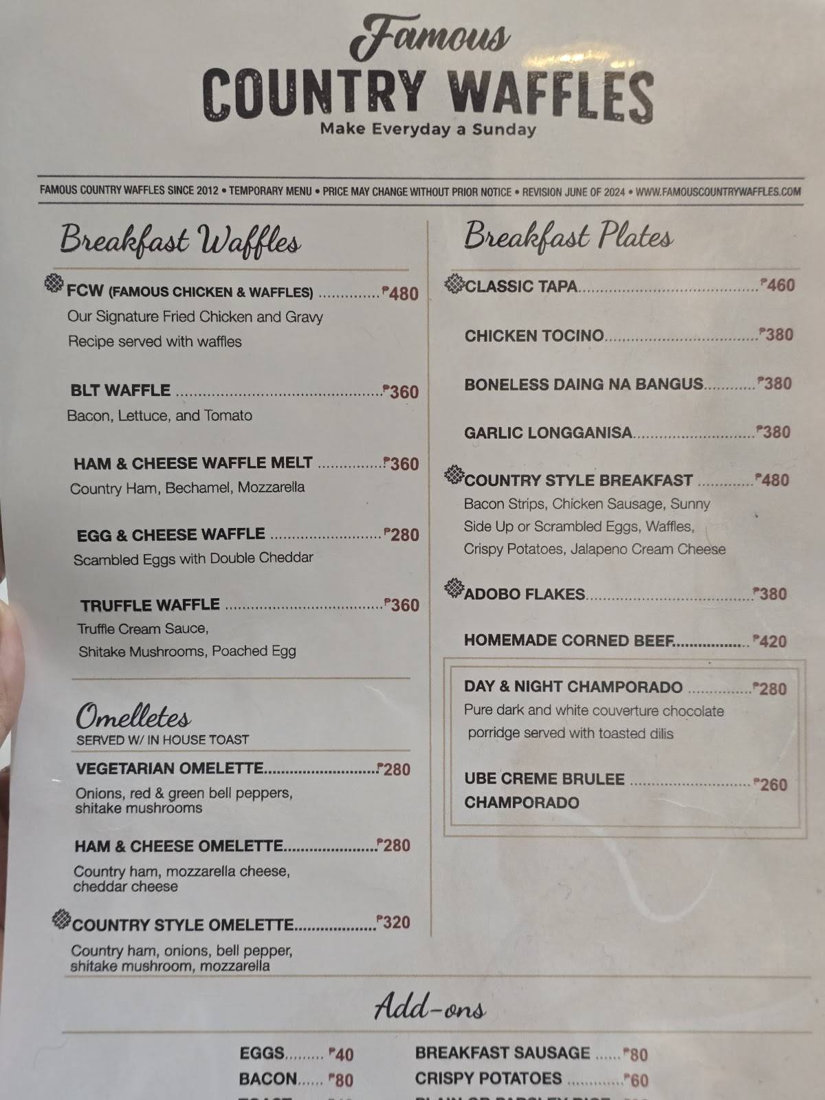 Menu at Famous Country Waffles - White Plains Katipunan restaurant ...
