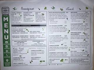 Menu at Fancy Pants Cafe, Bridgewater