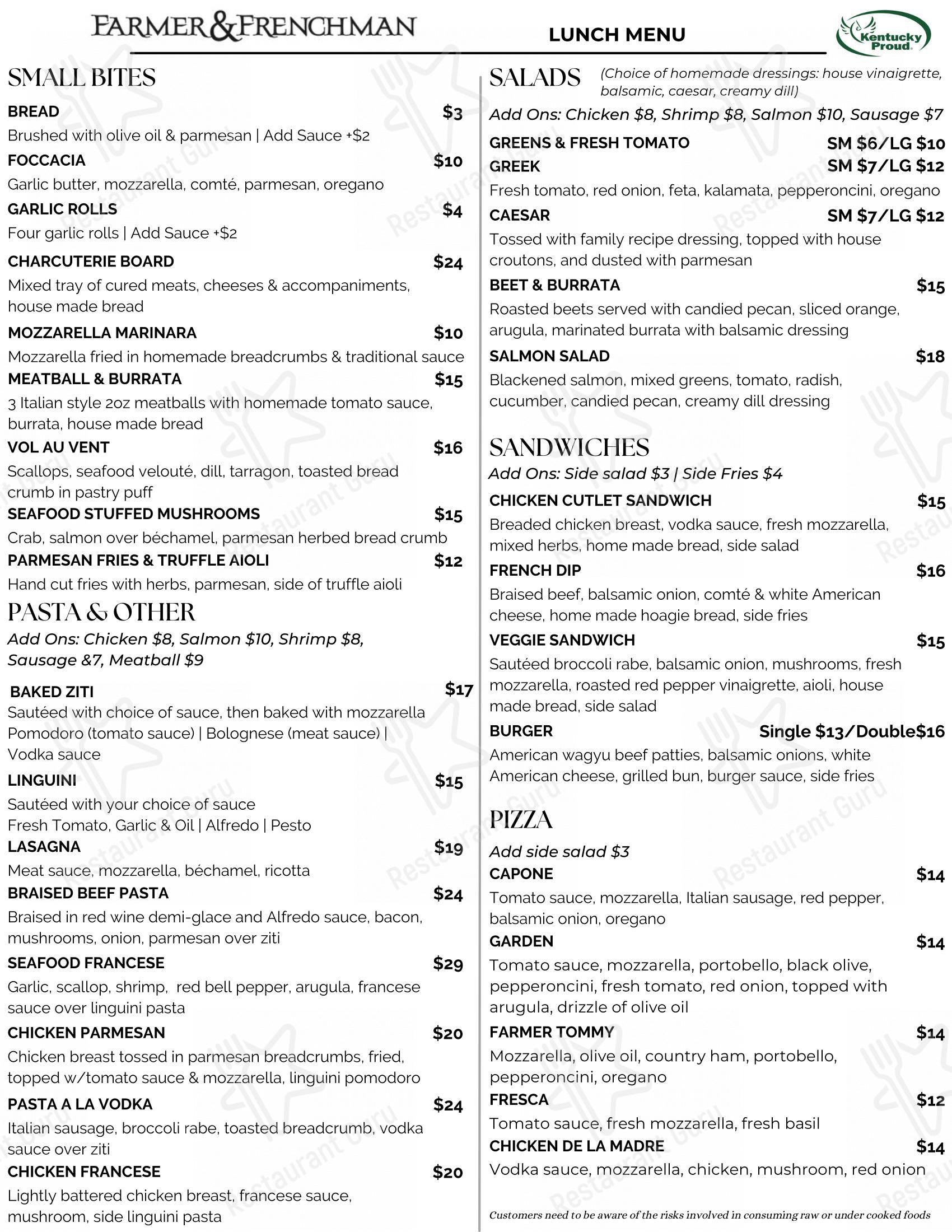 Menu at Farmer and Frenchman Winery & Cafe, Henderson, US-41