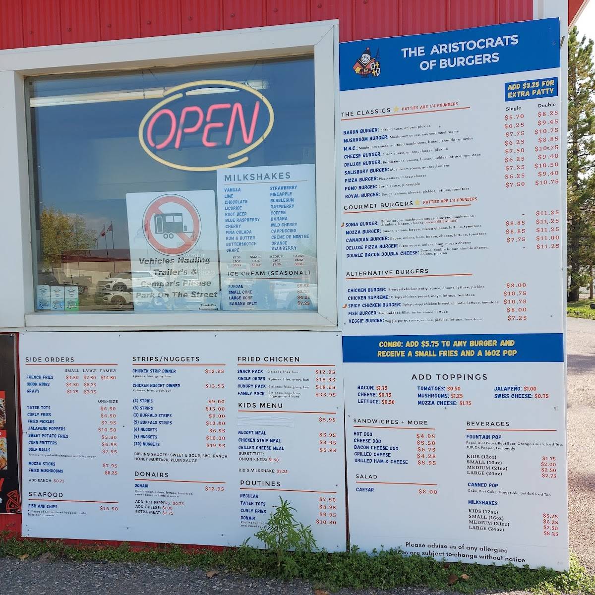 Menu at Burger Baron, Carstairs