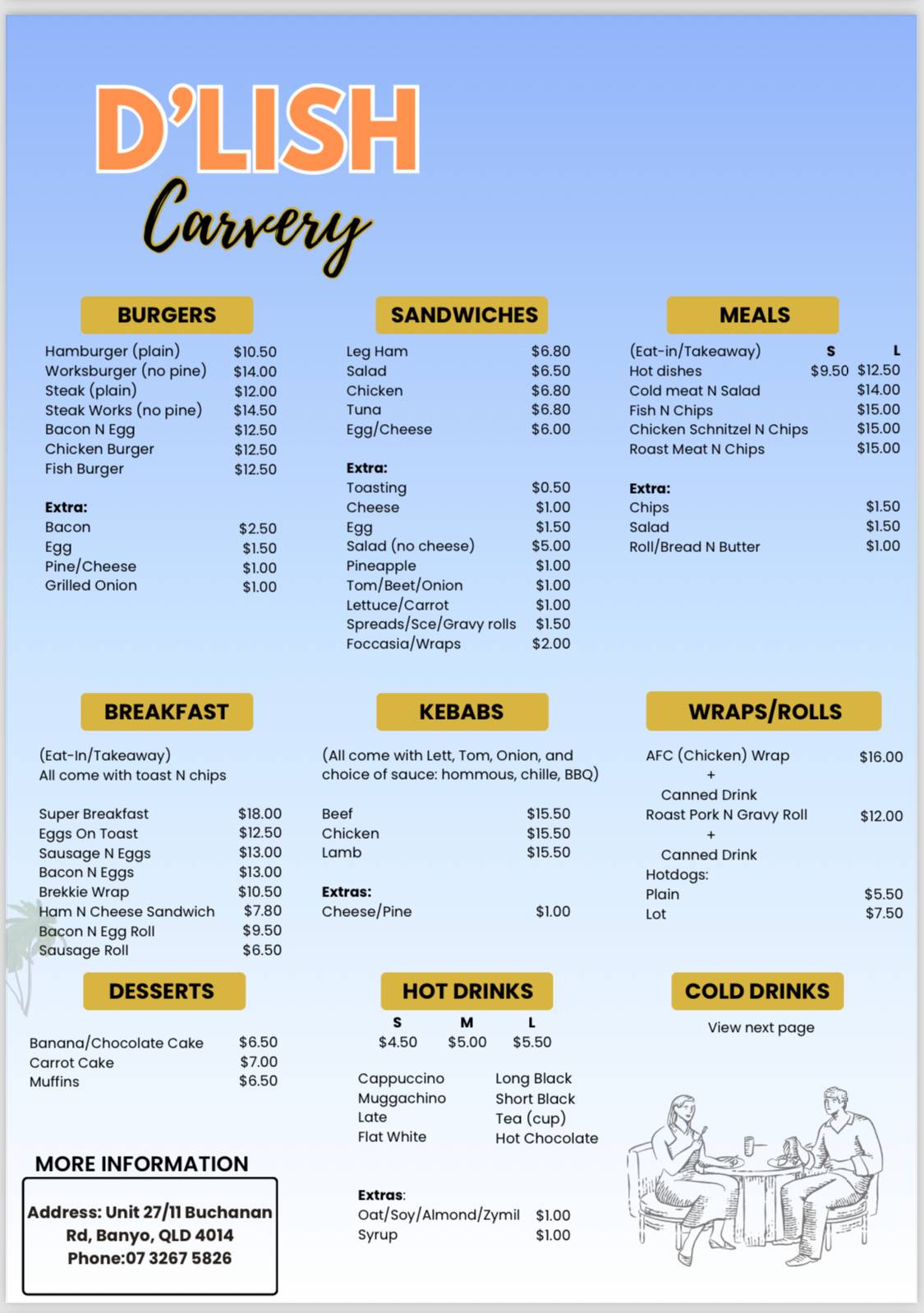 Menu at Cafe D'lish & Carvery Takeaway, Banyo