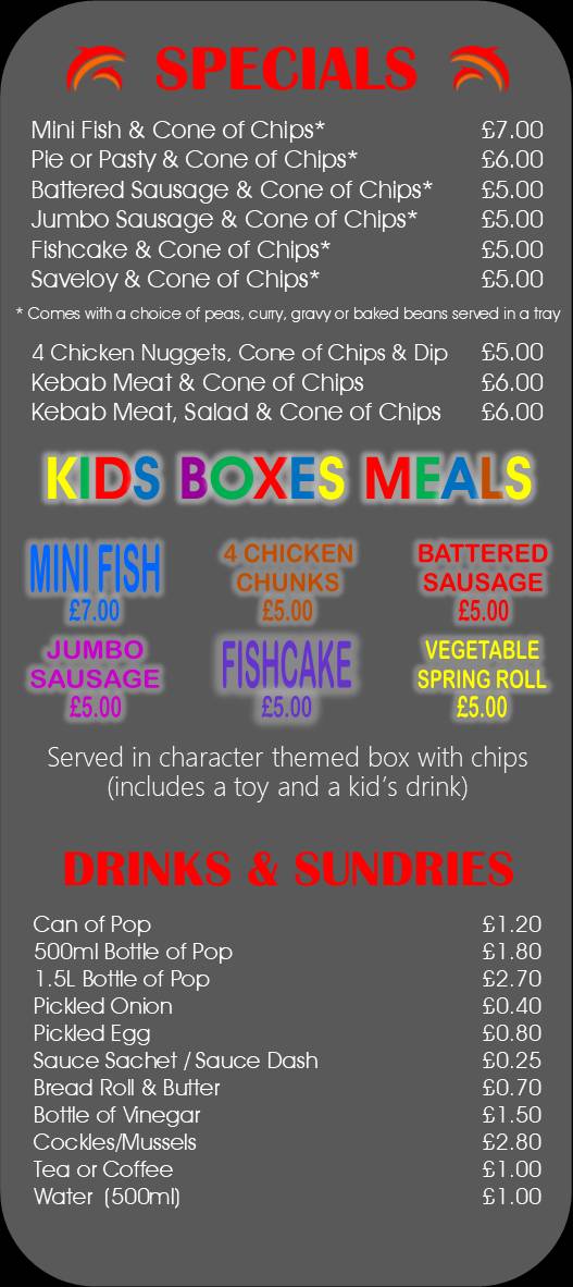 Menu at Fradley Fryer fast food, Lichfield, Tye Rd