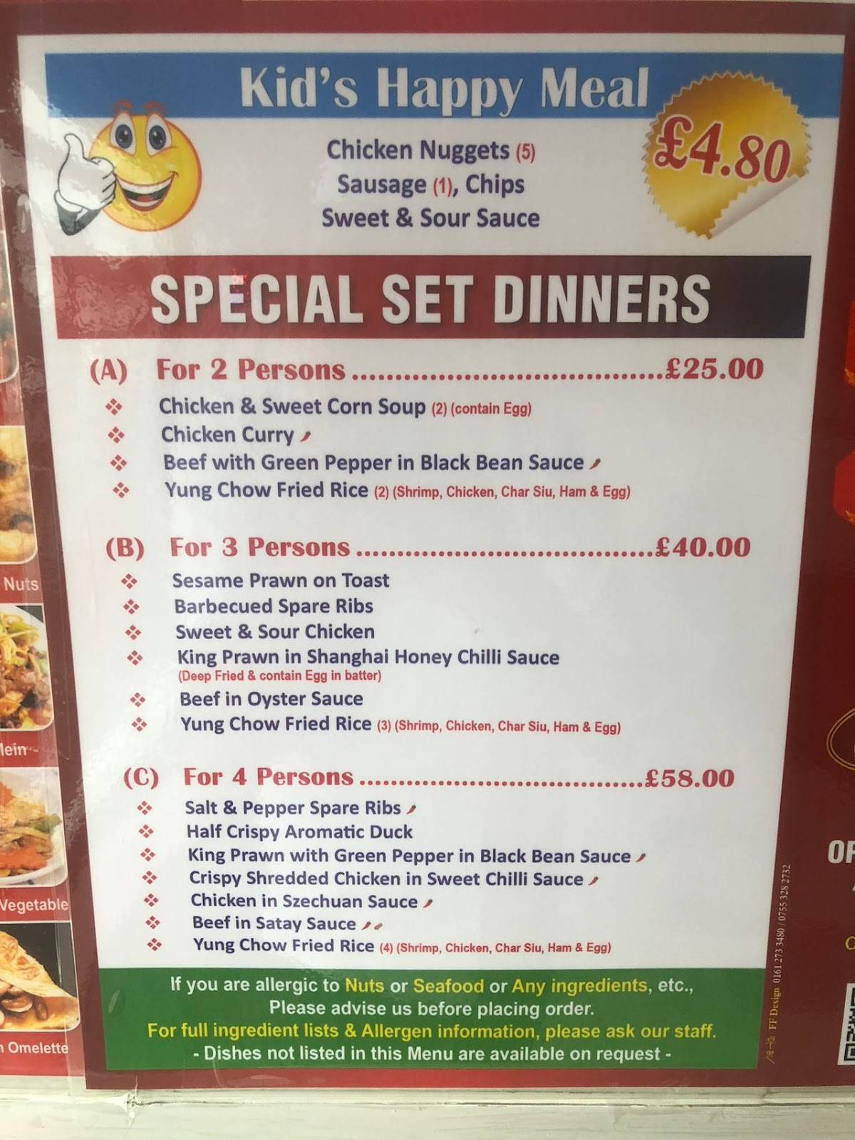 Menu at Happy Chef fast food, Northwich