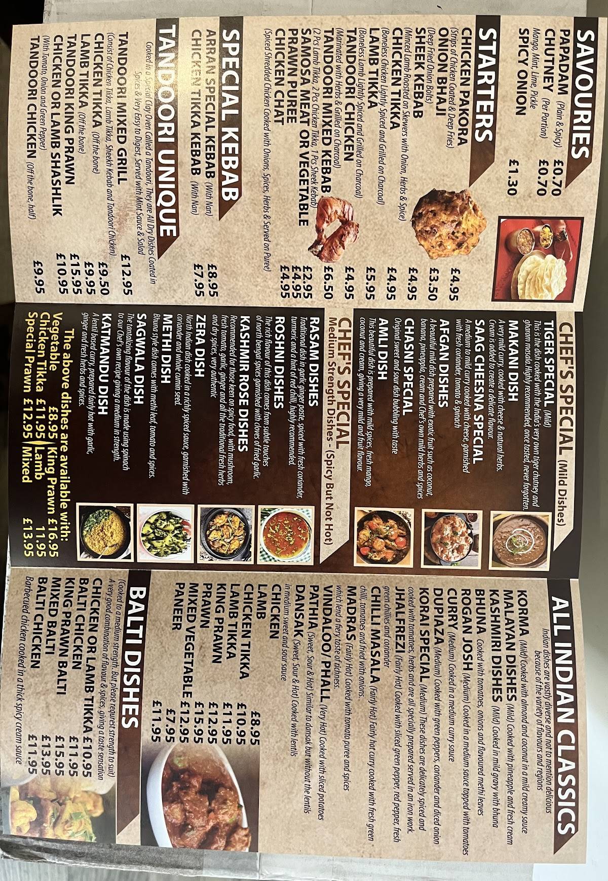 Menu at Indian Garden fast food, Lamlash