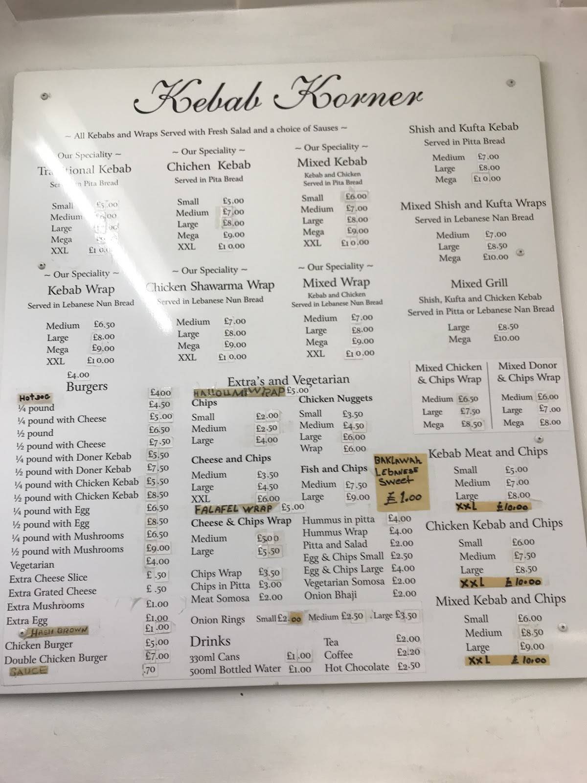Menu at Kebab Corner fast food, Newbury