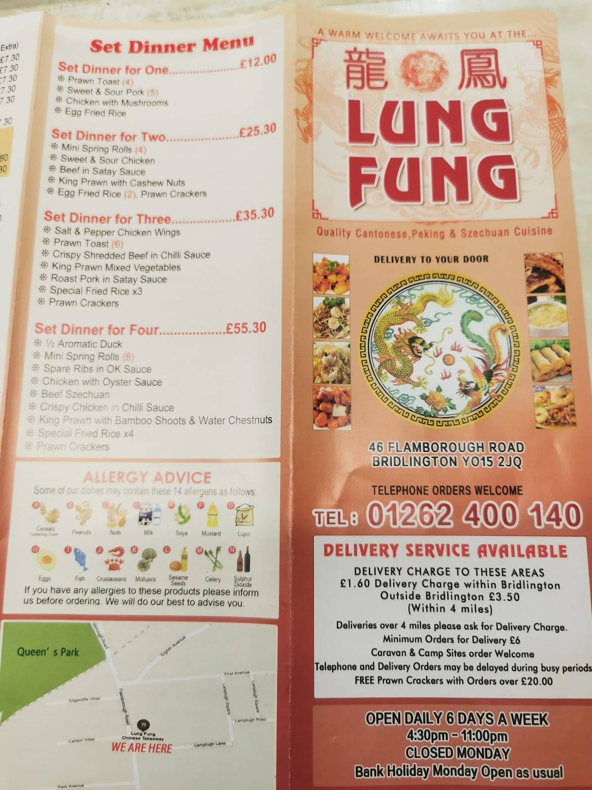 Menu at Lung Fung Chinese Takeaway fast food, Bridlington