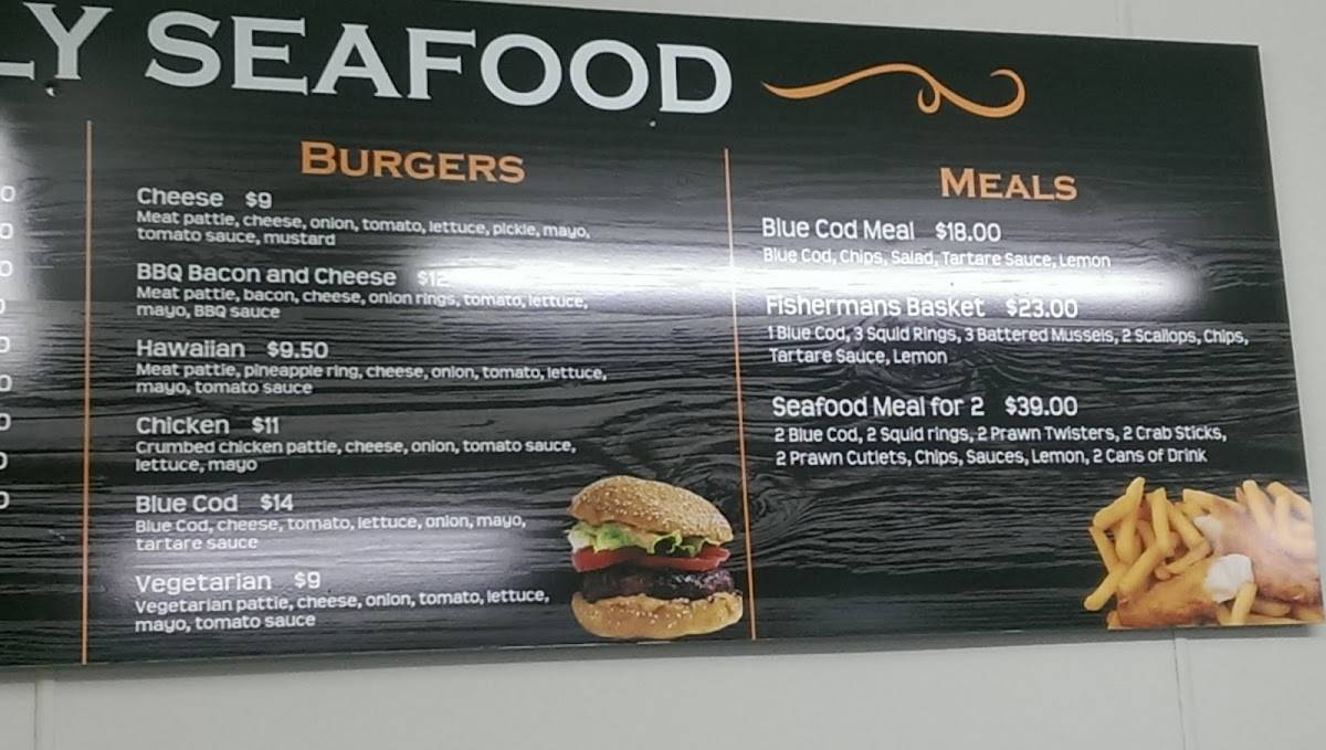 Menu at Mainly Seafood fast food, Te Anau