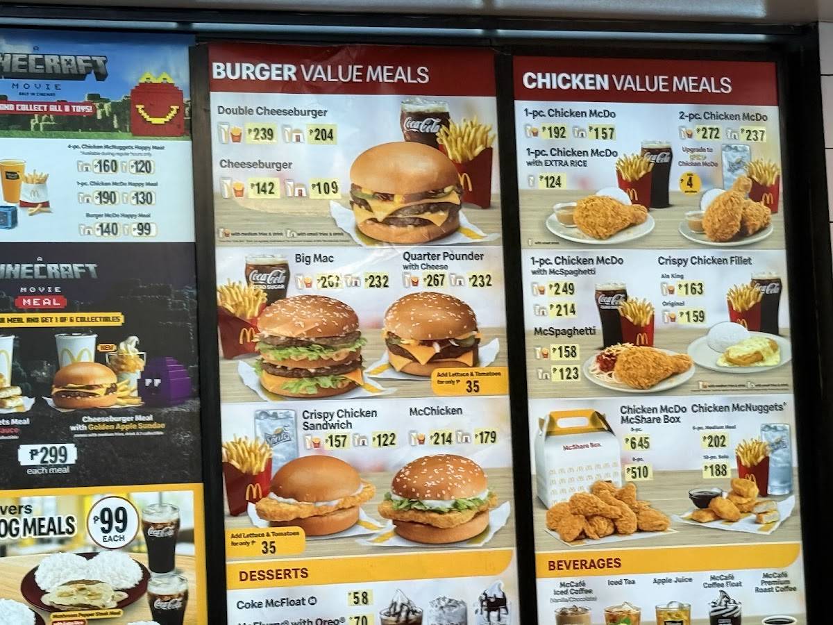 Menu at McDonald's Valero fast food, Makati, Valero