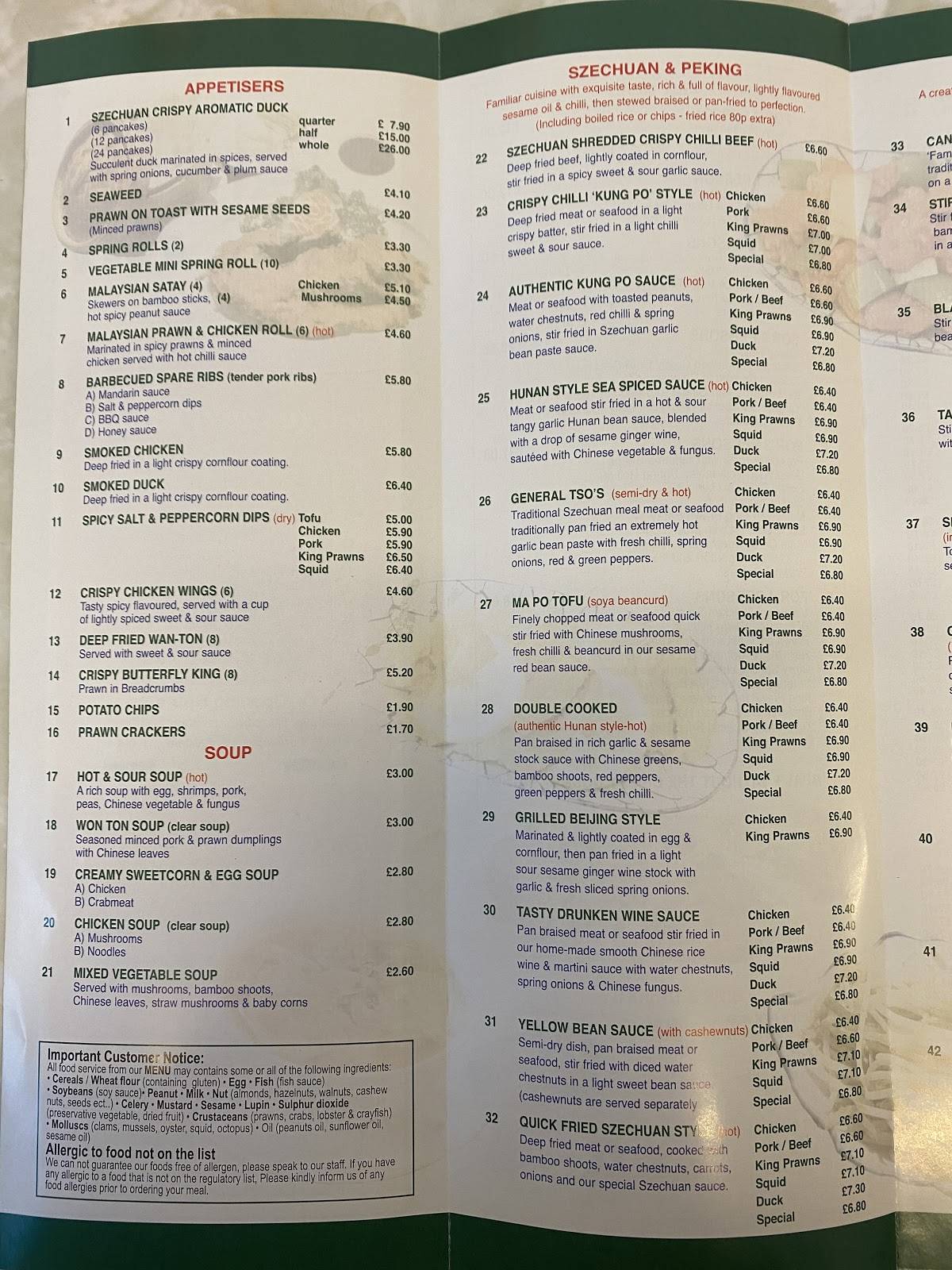 Menu at Min Du fast food, Saltburn-by-the-Sea