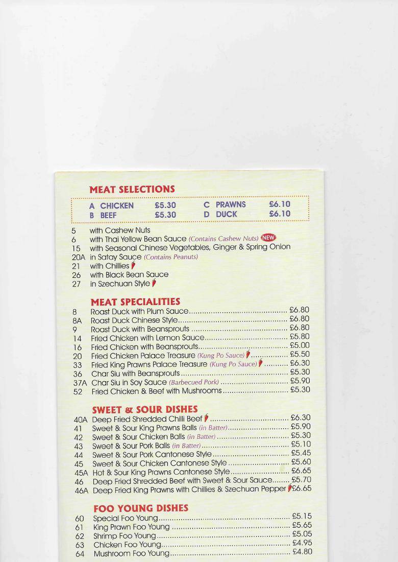 Menu at Ming Wah fast food, Letchworth Garden City
