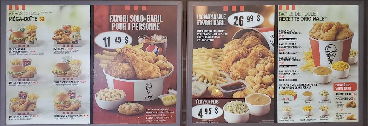 Menu at PFK fast food, Chibougamau