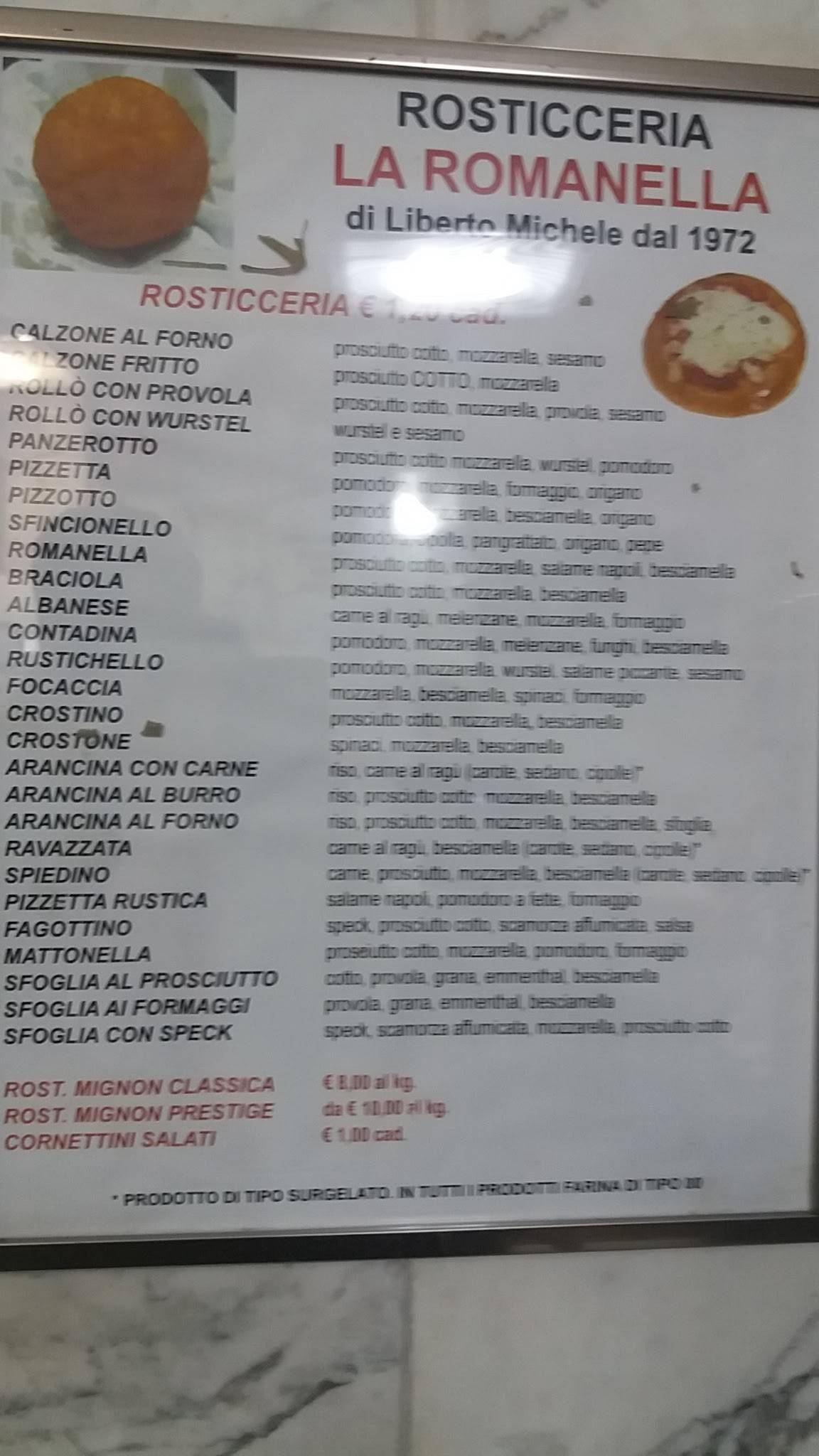 Menu da Rosticceria La Romanella fast food, Palermo