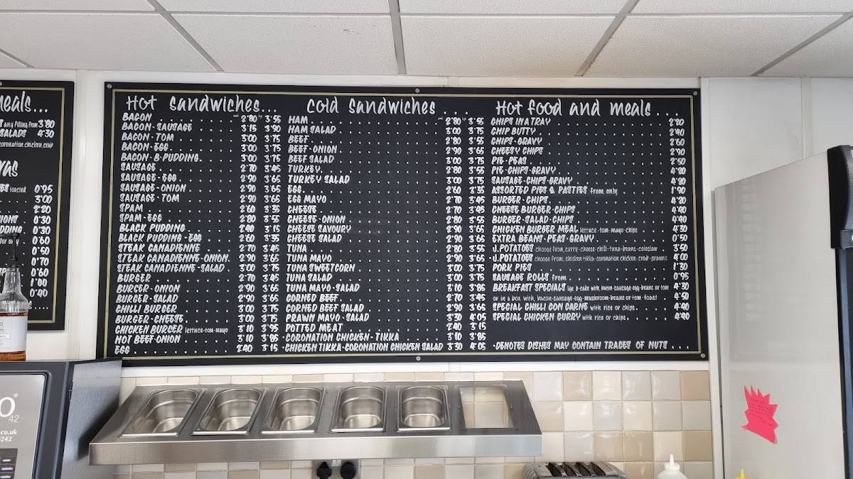 Menu at Sam's Sarnies fast food, Leeds