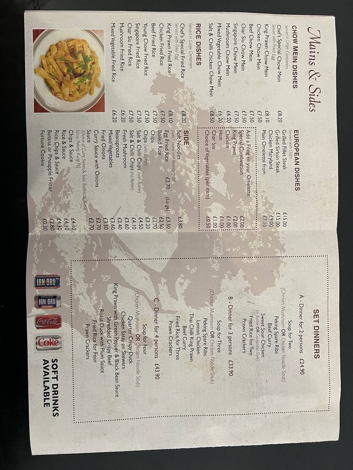 Menu at Sen Lin fast food, Carluke