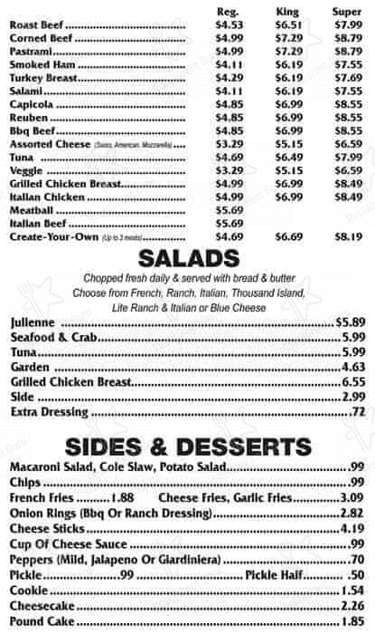 Menu at Submarine Port fast food, South Holland, 617 E 162nd St
