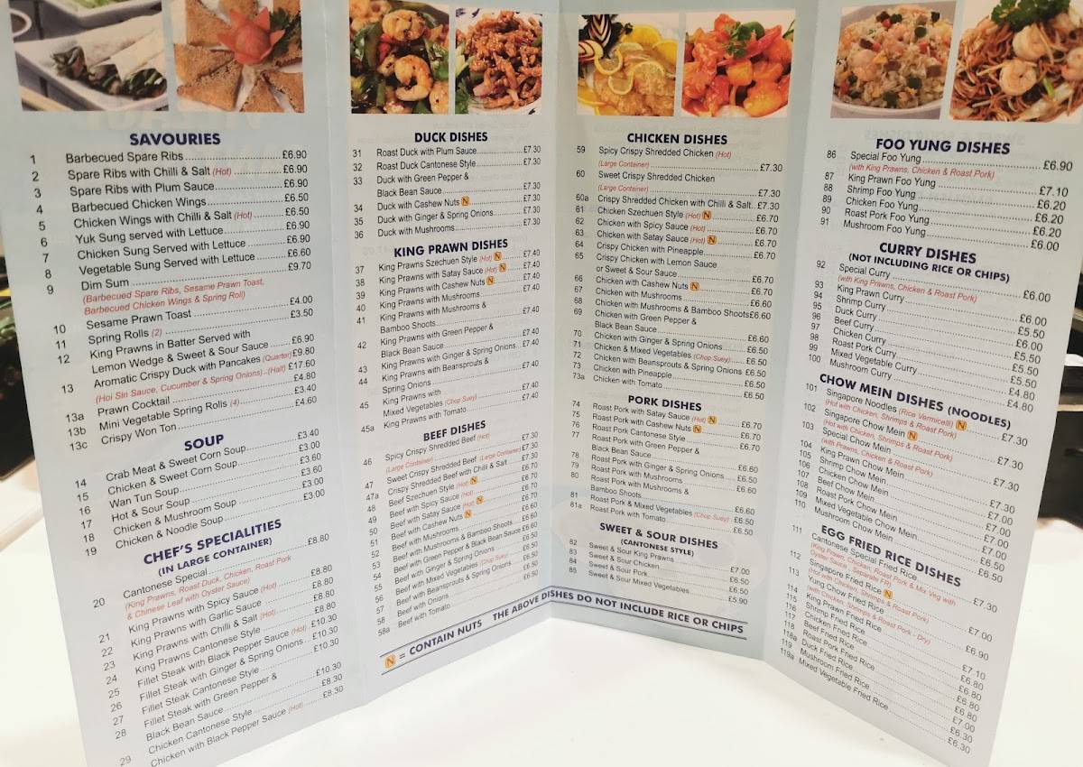 Menu at The Village Cantonese fast food, Birmingham