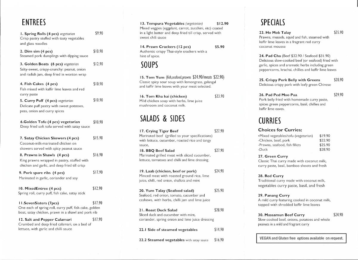 Menu at Fat Baby Thai restaurant, Bungendore