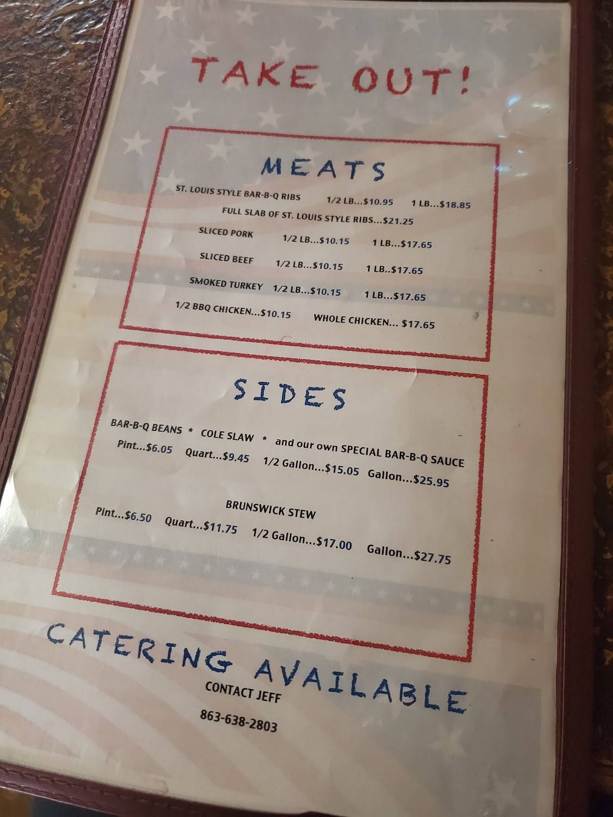 Menu at Fat Boys' Bar-B-Q, Lake Wales