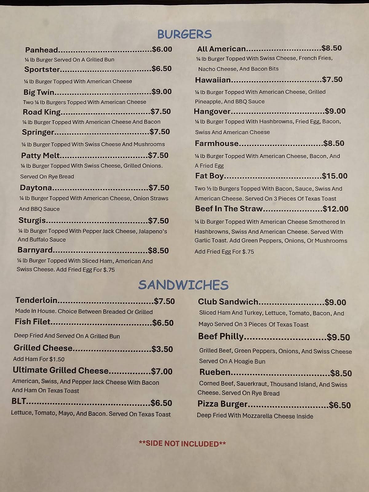 Menu at Fat Boy's Saloon pub & bar, Hazleton